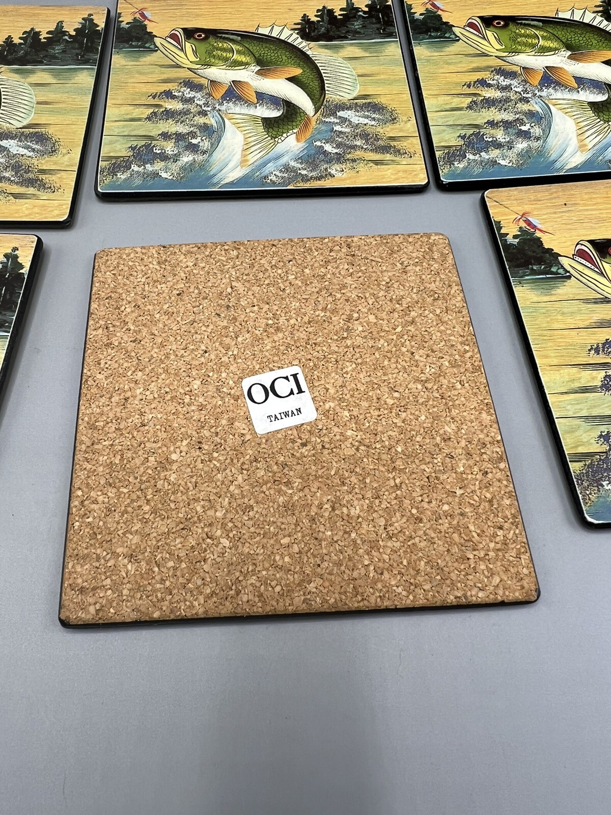 Vintage OCI Fish Laminated Coasters Set of 6 Taiwan Fitz & Floyd 4”x4 ...