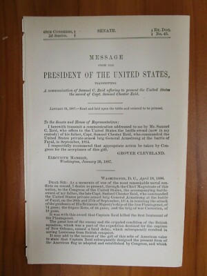 Government Report 1/21/1887 Sword of Captain Samuel Chester Reid Battle ...