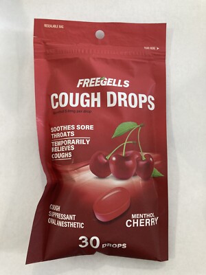 FREEGELLS Cherry Cough Drops Soothes Sore Throat Anesthetic 30 Pieces ...