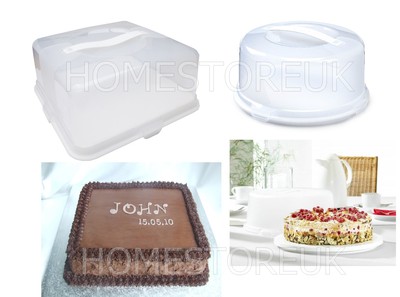 LARGE ROUND OR SQUARE CAKE BOX PLASTIC CONTAINER WITH TRAY CLEAR LOCK ...