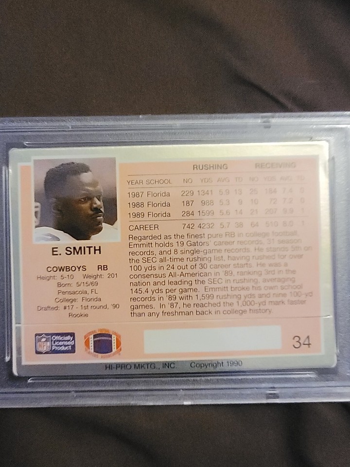1990 Action Packed Emmitt Smith Rookie Card #34 Rookie Update PSA 9 ...