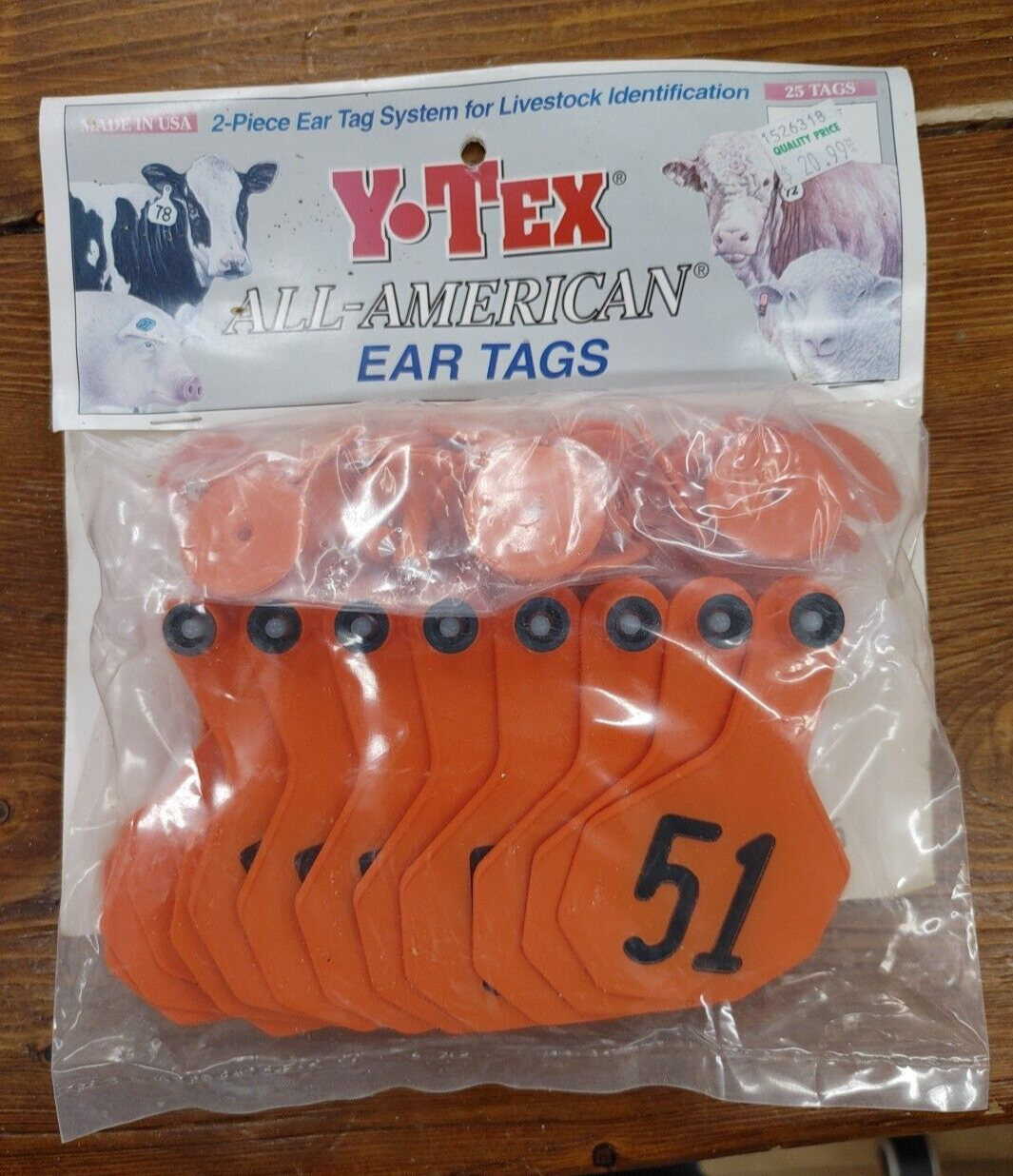 Y-Tex Livestock 2-Piece Ear Tags - Orange 25 Tags Large Numbered 51 to ...