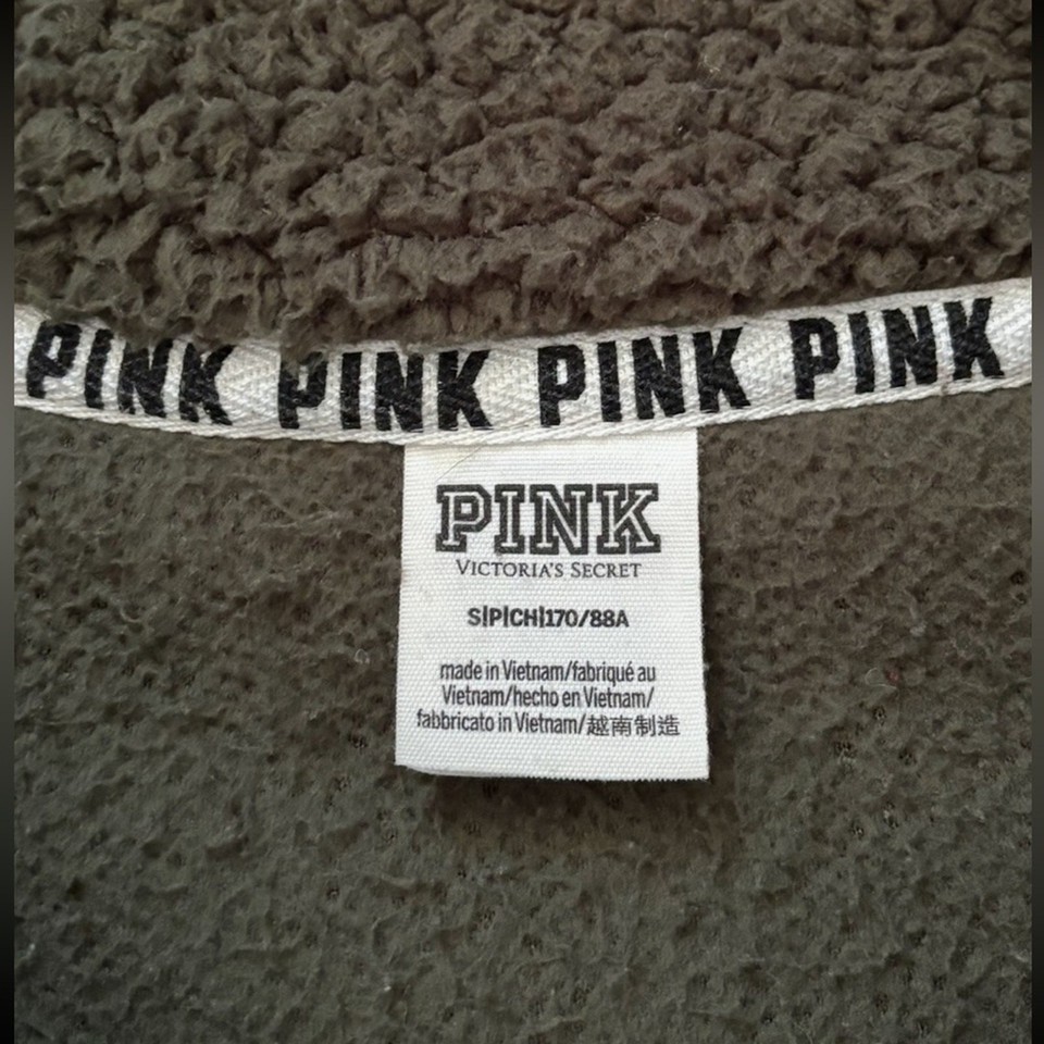 PINK Victoria's Secret Olive Quarter Zip Sherpa Pullover Size Small | eBay