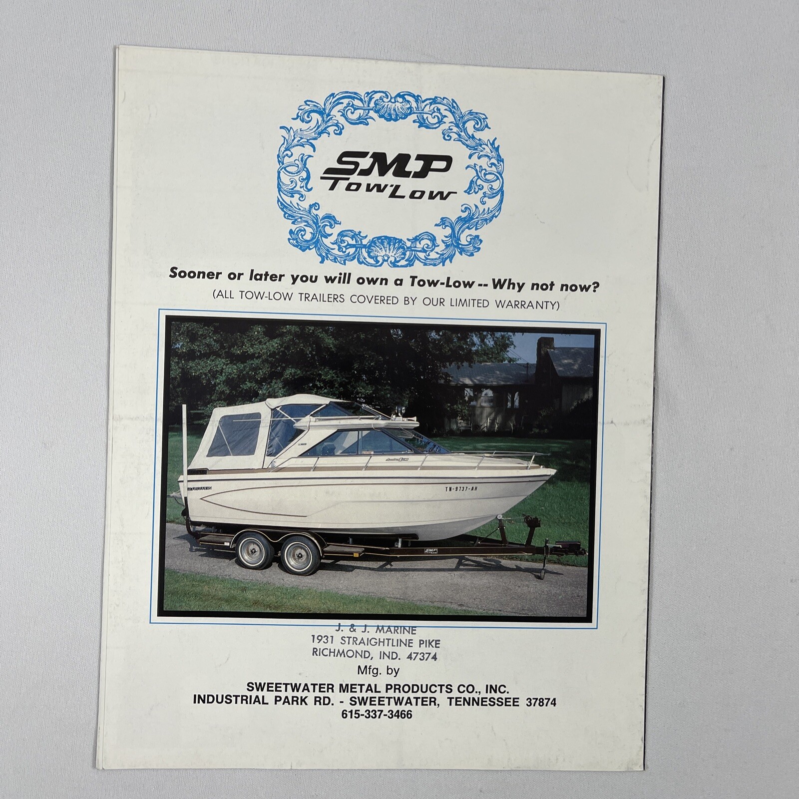 SMP Tow-Low Boat Trailer Dealer Stamped Sales Brochure Spec Sheet ...