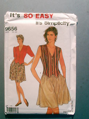 SIMPLICITY Pattern 9656 , SIZE 10-20 skirt & vest 1990 it's so easy ...