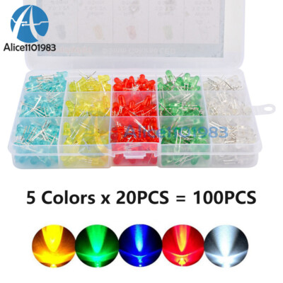 500Pcs 5V 1A 5mm Round LED Light Emitting Diodes 5 colors Assorted Kit ...