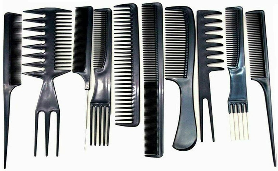 10 PCS HAIR STYLING COMB SET PROFESSIONAL BLACK HAIRDRESSING BRUSH ...