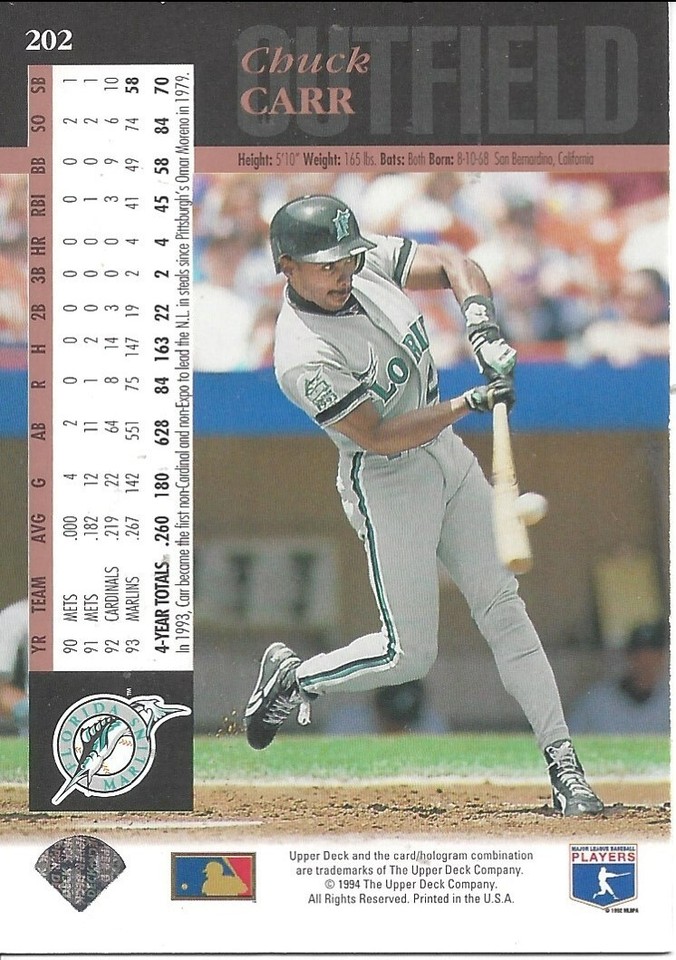 1994 Upper Deck Electric Diamond Chuck Carr 202 Marlins EXMT | eBay