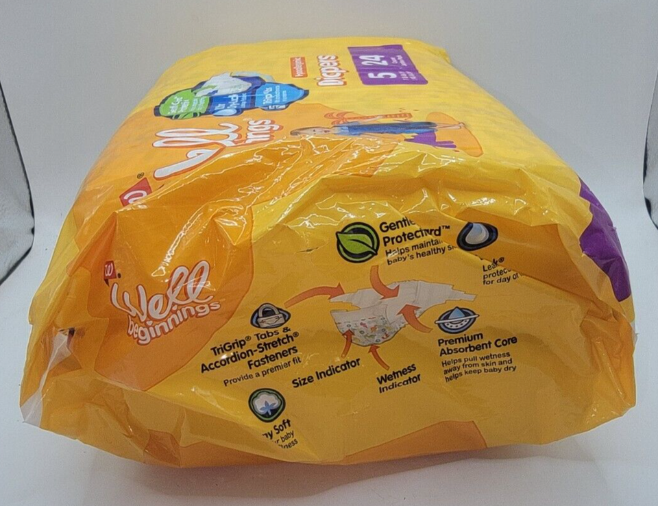 Well Beginnings 24 ct Hypoallergenic Diapers 27 Lb & Over (5) Dinos NEW ...