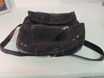 Fossil Backpack Black Leather Handbag Small Vintage Key Fob Brass ...