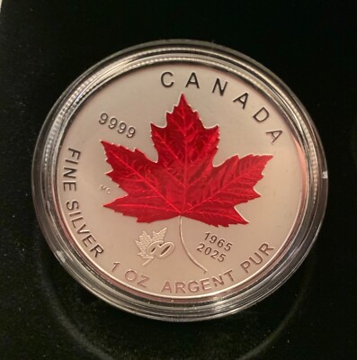 2025 60th Canadian Flag Anniversary Maple Leaf 1oz silver .9999 coin ...