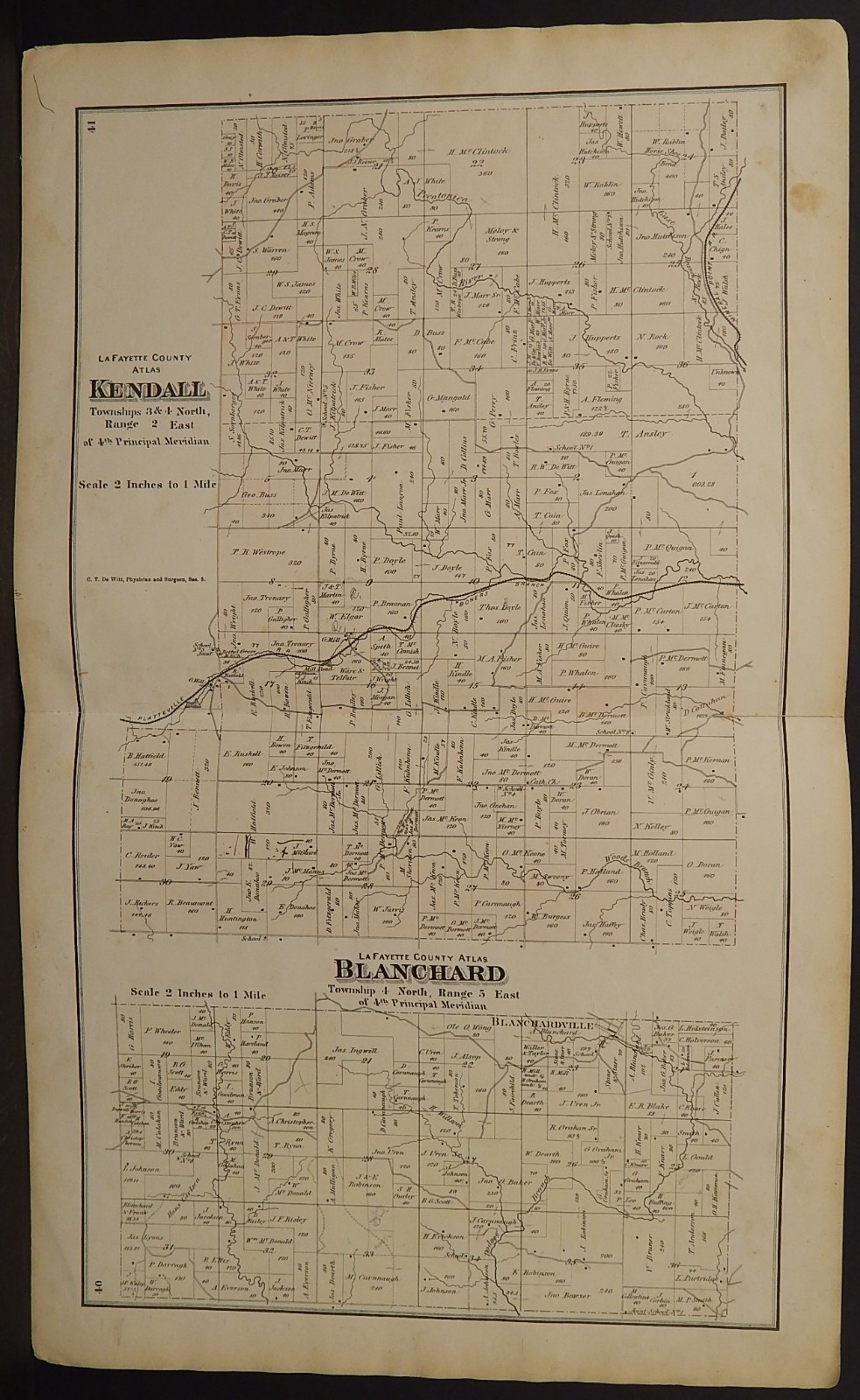 Wisconsin La Fayette County Map Kendall Township 1874 Double Page J24 ...