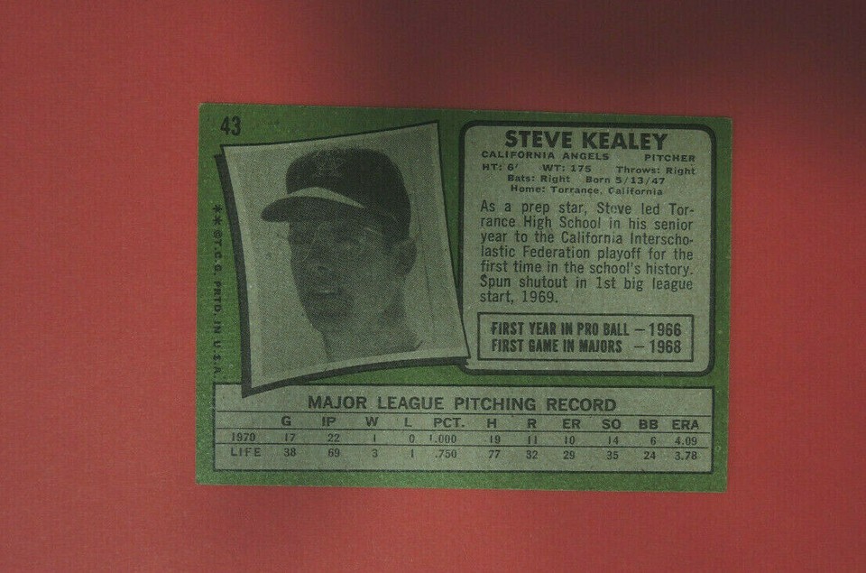Steve Kealey 1971 California Angels Topps Baseball Card # 43 Exc/Near ...
