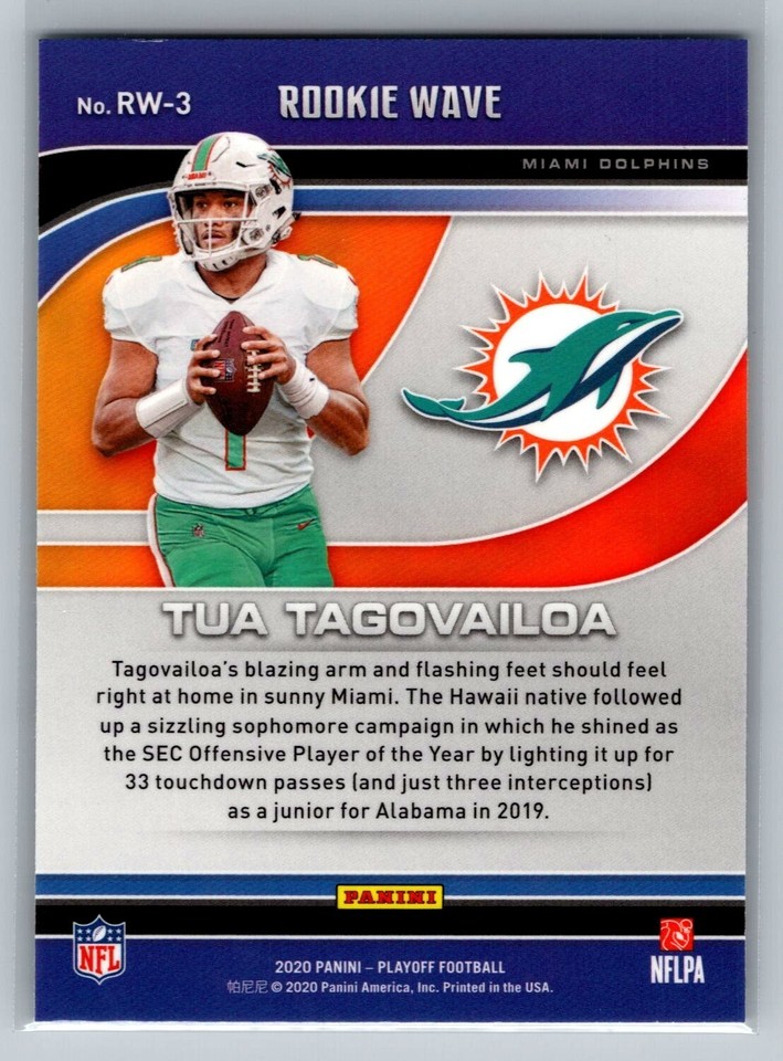 Tua Tagovailoa Rookie Wave 2020 Base Playoff Rookie Card #RW-3 Miami ...