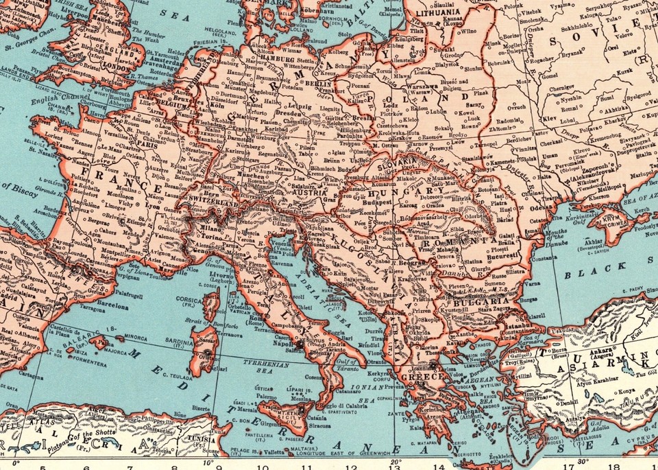 1942 Antique EUROPE Map 1940s Vintage Map of Europe Gallery Wall Decor ...