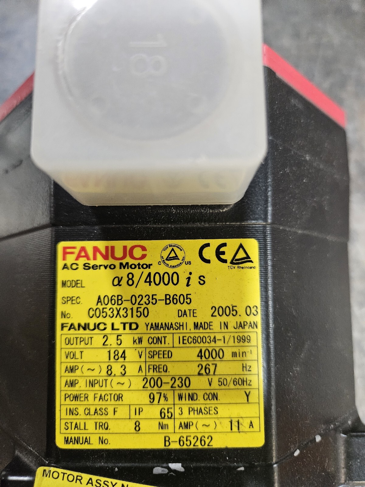 FANUC A06B-0235-B605, AC SERVO MOTOR AIS8/4000, 3 PHASE #269345 ...