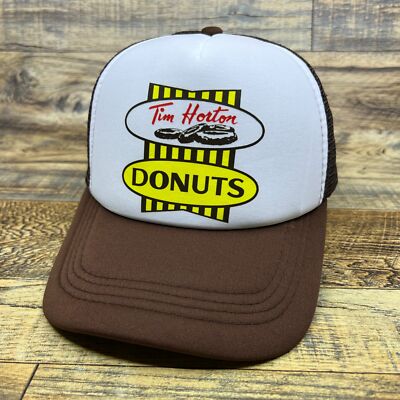 Tim Hortons Donuts Mens Trucker Hat Brown Snapback Canadian Restaurant ...