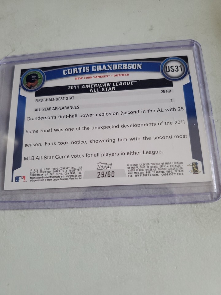 2011 CURTIS GRANDERSON BLACK BORDER UPDATE CARD. NEW YORK YANKEES. 29/ ...