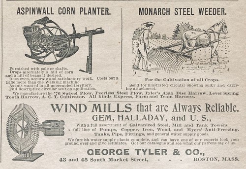 1896 AD.(XH44)~GEO. TYLER CO. BOSTON. FARM EQUIPMENT AND WINDMILLS ...