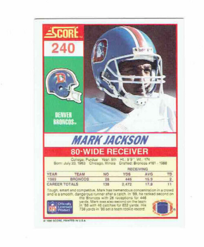 Mark Jackson Denver Broncos #80 WR #240 Score 1990 Football Card | eBay