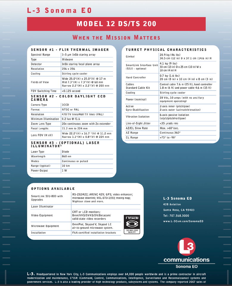 L3 WESCAM Model M12 DS/TS 200 Airborne Thermal Infrared Camera FLIR | eBay