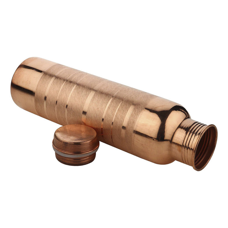 100% Pure Cooper Water Bottle Plain Smooth & Silver Touch Finish Health ...