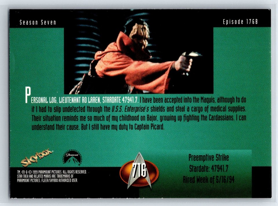 1999 SkyBox Star Trek: The Next Generation Season 7 Preemptive Strike ...