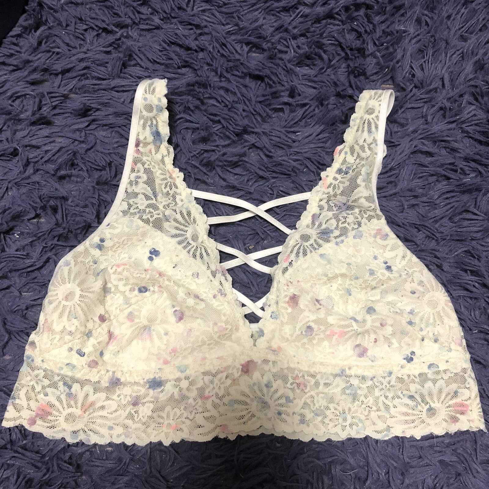 VS Victoria’s Secret Pink Cream Lace Strappy Watercolor Paint Bralette ...