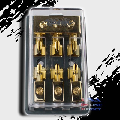 MAXI FUSE GOLD DISTRIBUTION BLOCK (3)2/4 GA IN THREE 8 GAUGE OUT 12V ...