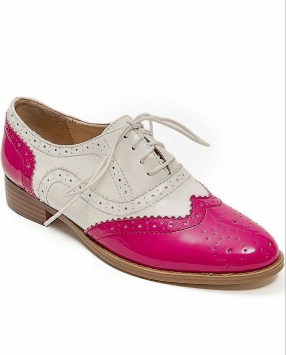 Handmade pink and white spectator shoes for women, leather wingtip ...