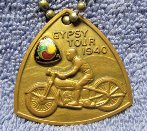 Vntg 1940 AMA Motorcycle Key Fob Gypsy Tour Award Pendant Brass ...