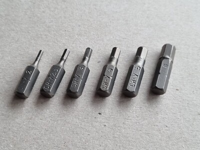Pack of 6 - H2 H2.5 H3 H4 H5 H6 Hex BIT - Socket Hex Drive 25mm long ...