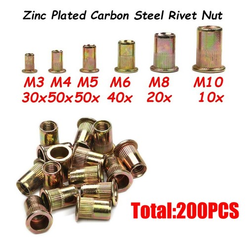 200Pcs M3-M10 Nutserts Rivet Nuts Flange Blind Rivnuts Zinc Plated ...