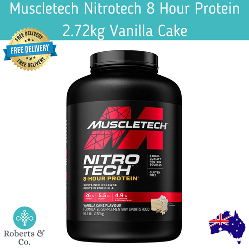 Muscletech Nitrotech 8 Hour Protein 2.72kg Vanilla Cake Protein Powder ...