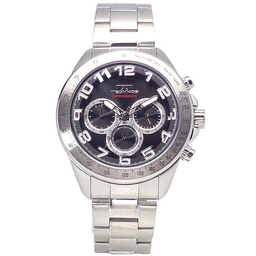 TECHNOS T6B97SB Men's Chronograph Watch Stainless Steel Black Dial 45mm | eBay