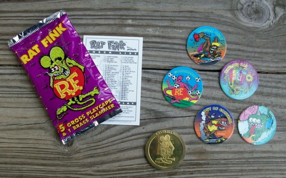 Ed Roth RAT FINK Figure Metal Brass Slammer Coin & Pogs Pack Hot Rod ...