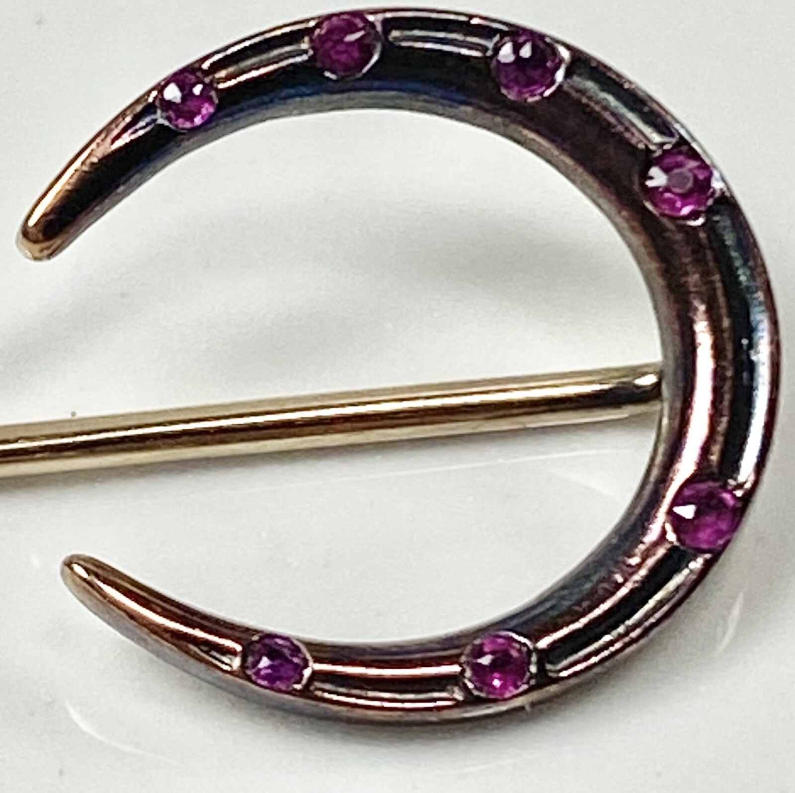 14K VICTORIAN HORSESHOE RUBY ANTIQUE STICK PIN BROOCH… - Gem