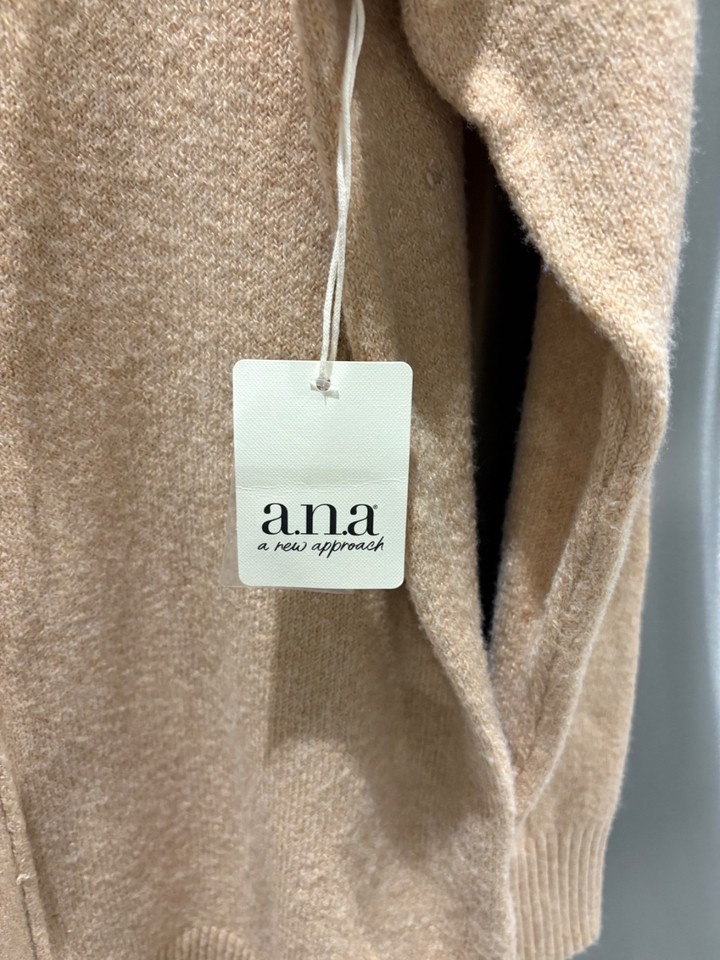 ANA Womens Size Small Camel Round Neck Long Sleeve Side-slit Sweater ...