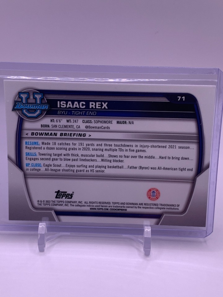 2022 Bowman Chrome University U Isaac Rex BYU card #71 | eBay