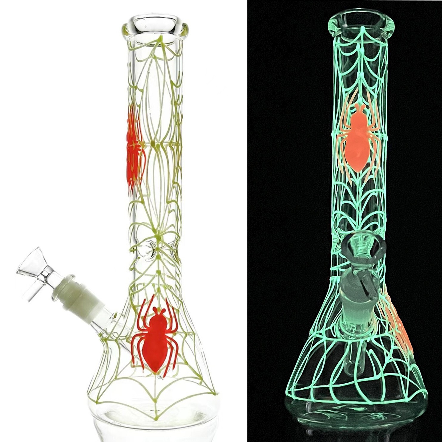 11" Heavy Glass Bongs Luminous Spider Smoking Hookah Water Pipe 14mm ...