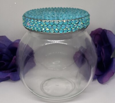 Unique Bling Bedazzled Jar / Rhinestone Stash Jar Glass Sparkle Blue ...