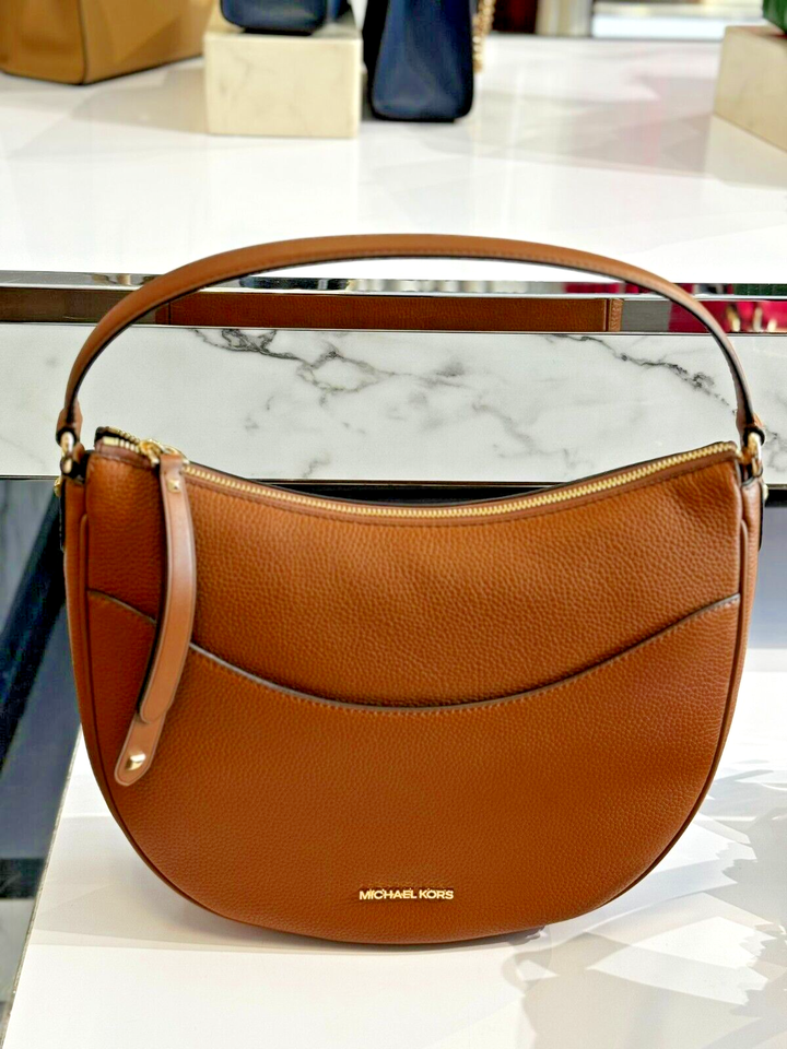 Michael Kors Dover Large Leather Top Zip Half Moon Shoulder Bag Handbag ...