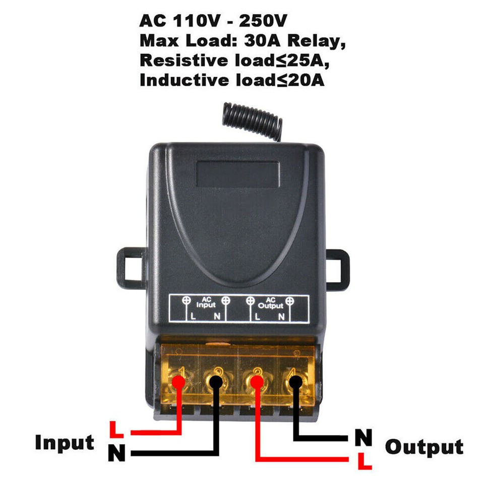 Wireless 110V-240V 30A 433MHz RF Relay Receiver Remote Control Smart ...