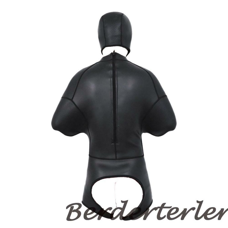 Black rubber Open-Seat Pants bodysuit Restraints Flirt Fetish Suit for ...