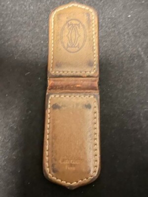 Cartier Leather Money Clip Bill Wallet Brown Camel 2C Logo Embossed ...