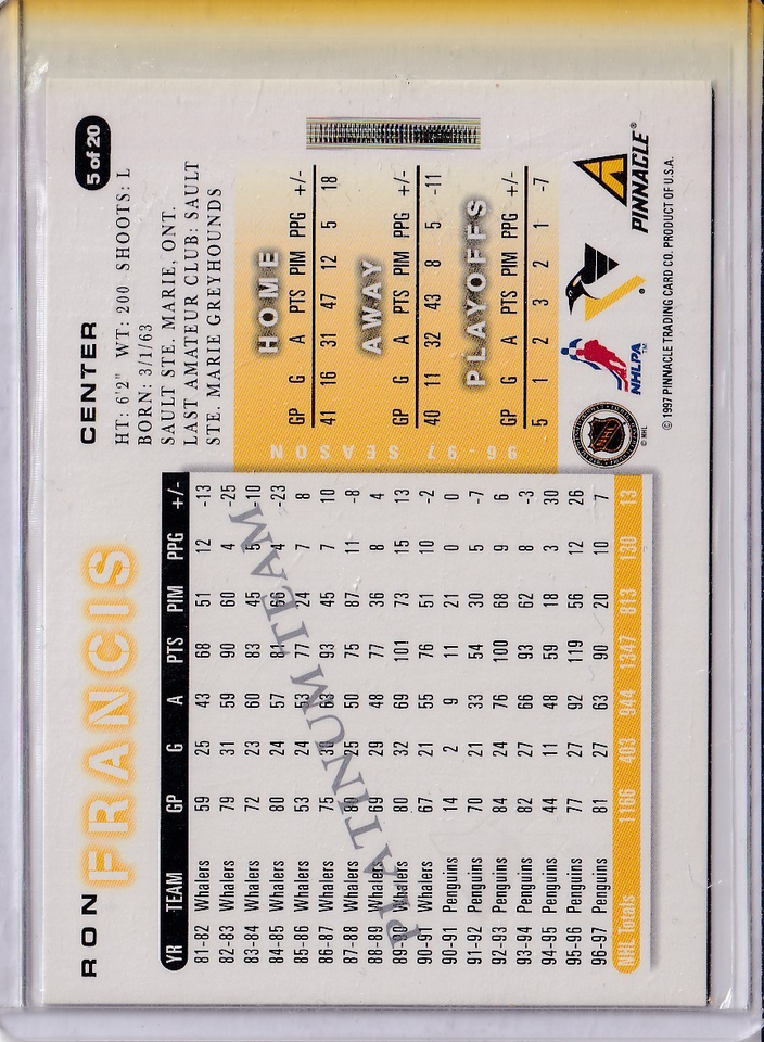 1997-98 Score Platinum Team #5 of 20 Ron Francis | eBay