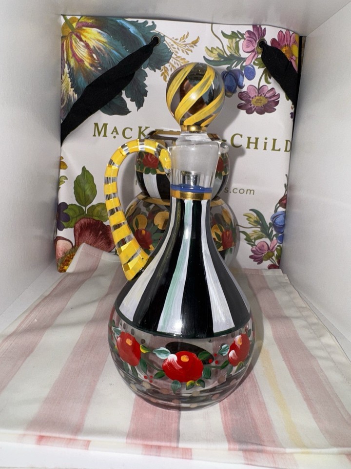 Mackenzie Childs Oil Or Vinegar Cruet Yellow Top Red Flowers Circus ...