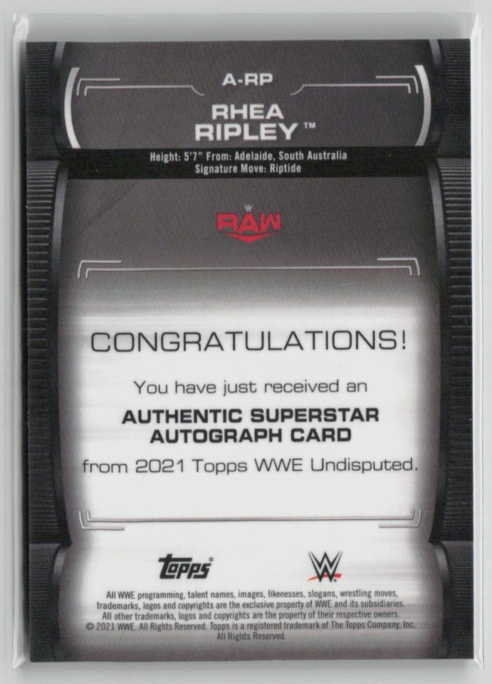 2021 Topps WWE Undisputed Rhea Ripley Superstar Autograph Card 015/199 ...