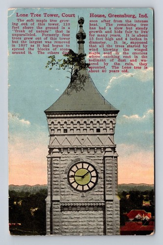 Greensburg IN-Indiana, Lone Tree Tower, Court House, Antique, Vintage ...