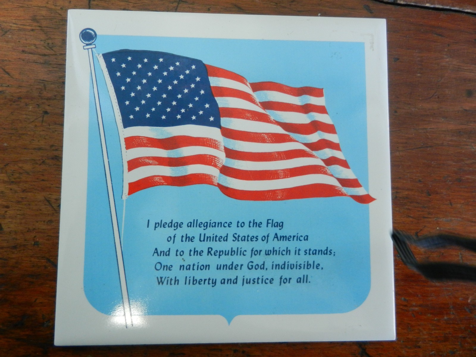 Vintage patriotic US Flag trivet hand decorated Screencraft pledge of ...